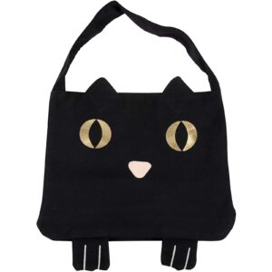 juvale black cotton cat trick or treat bag with gold foil eyes, halloween cat bag for candies and goodies, reusable black cat bag for kids, 11.25 x 15.5 in, canvas tote bag for halloween parties