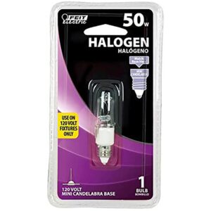 feit electric bpq50/cl/mc/rp 50 watt halogen single ended clear mini candelabra base bulb