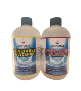 propylene glycol and vegetable glycerin combo 2-pack: one pg and one vg, 500 ml (1.06 pint) each — food-grade kosher liquids — dispensing caps included