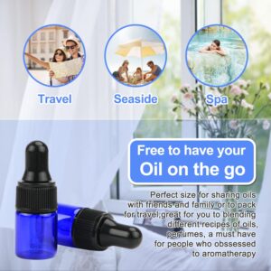 Furnido Pack of 50 2 ml (5/8 Dram) Cobalt Blue Glass Dropper Bottles,Empty Eye Dropper Sample Vials with Black Dropper Caps for Fragrance,Essential Oil,Perfume,Cosmetic Liquid Lotion-2 Dropper Free