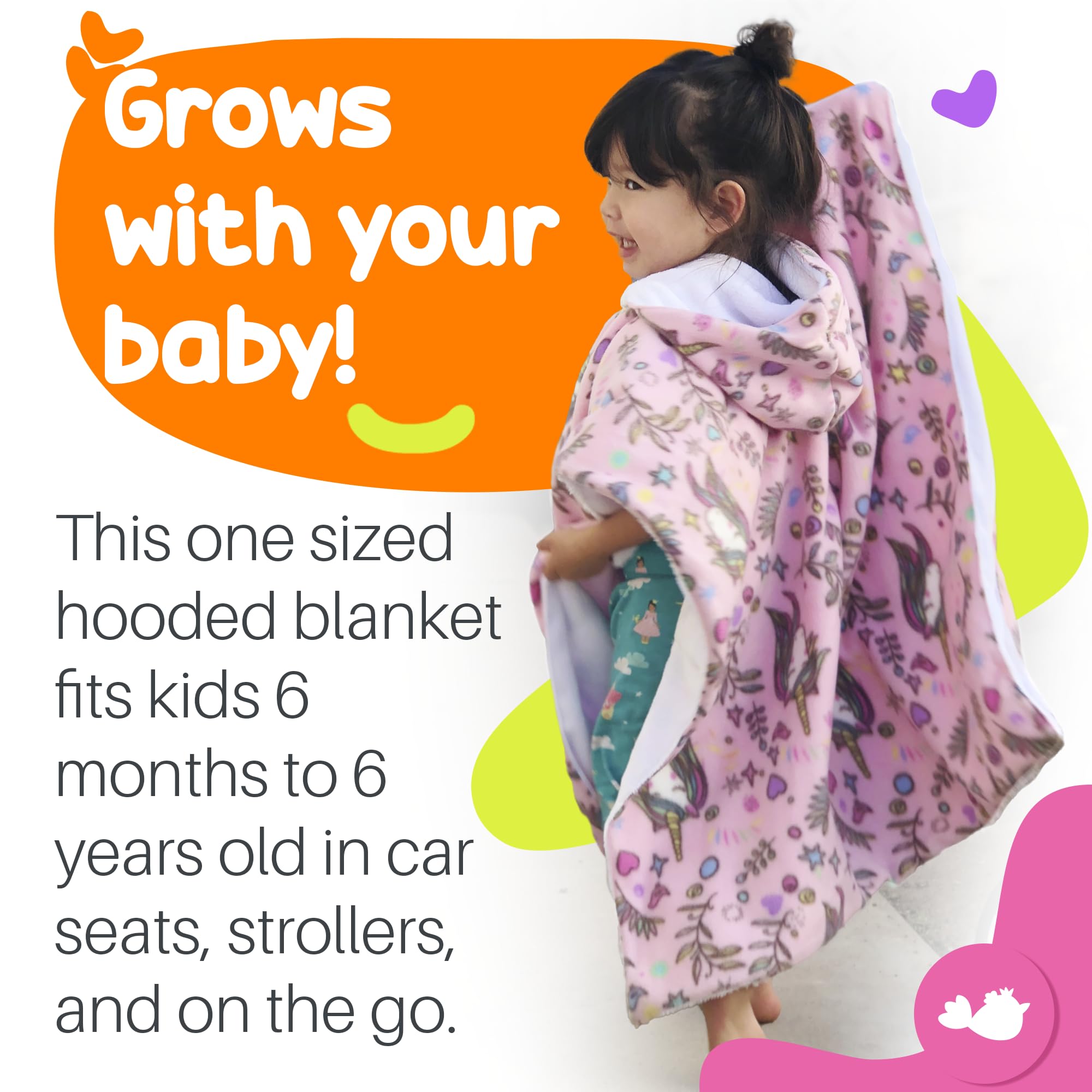 Birdy Boutique Car Seat Poncho for Kids – Safe to Use Over Seat Belts – Reversible Warm and Cozy Blanket – Easy on Easy Off and Doesn’t Impact Car Seat Performance – Unicorn – One Size