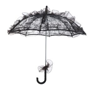 luoem wedding lace parasol umbrella wedding bride umbrella black umbrella photo prop for wedding bridal decoration - size small