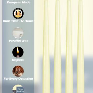 12 Pack Tall Taper Candles - 14 Inch Ivory Dripless, Unscented Dinner Candle - Paraffin Wax with Cotton Wicks - 12 Hour Burn Time