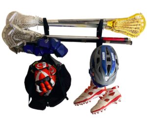 storeyourboard lacrosse stick wall storage rack, lax sticks pads and equipment, home and garage organizer mount