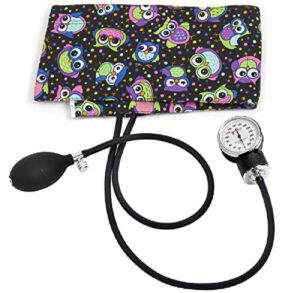 prestige medical adult premium aneroid sphygmomanometer: clamshell packaging, party owls black (model: s82-pob)