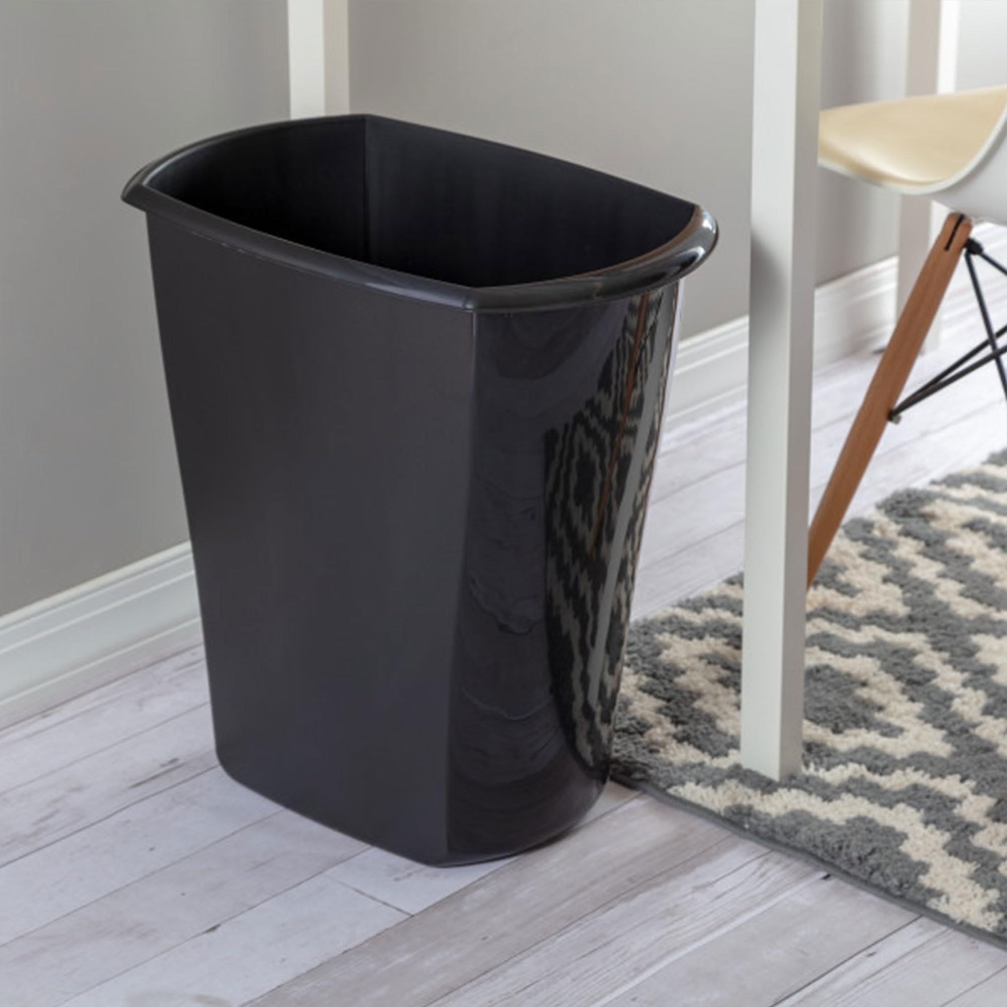 Sterilite 10538006 10 Gallon Ultra Plastic Wastebasket Trash Can for Home Bedrooms, Kitchens, or Office Spaces, Black, 6-Pack