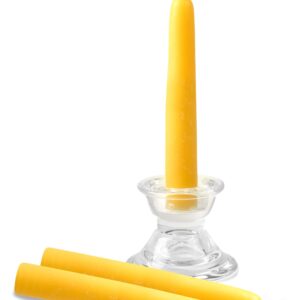 Hyoola 7 Inch Beeswax Taper Candles 12 Pack - Handmade, All Natural, 100% Pure Unscented Bee Wax Candle - Tall, Decorative, Golden Yellow - 7 Hour Burn Time