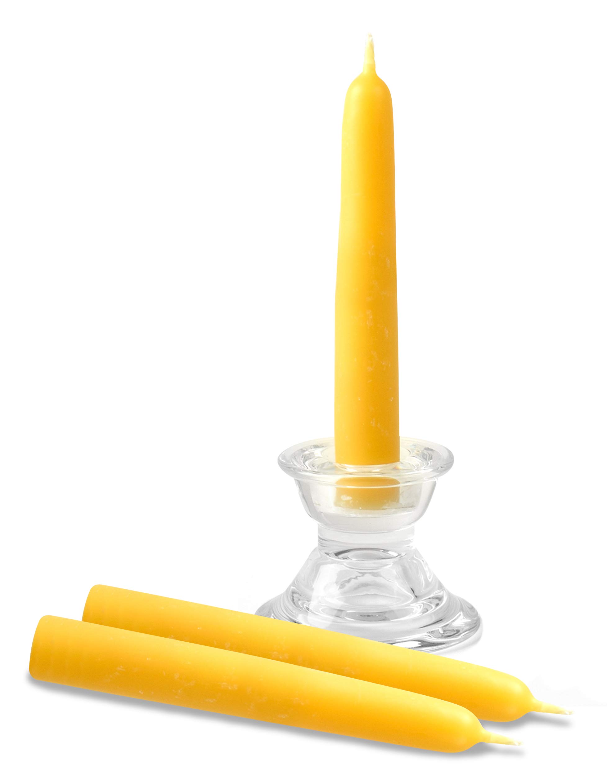 Hyoola 7 Inch Beeswax Taper Candles 12 Pack - Handmade, All Natural, 100% Pure Unscented Bee Wax Candle - Tall, Decorative, Golden Yellow - 7 Hour Burn Time