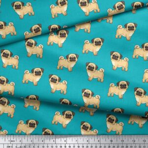 Soimoi Dressmaking Pug Dog Print 58 Inches Wide Decorative Cotton Cambric Fabric by The Yard - Aqua Blue