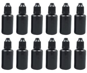 upstore 30ml/1oz black plastic refillable empty dropping refueling bottles eye liquid squeezable dropper vials sample packing storage holder container with safety screw cap and removable plug (50pcs)