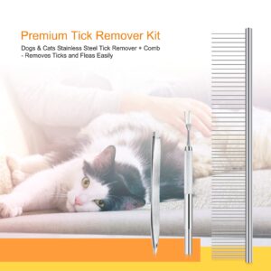 BWOGUE Premium Tick Removal Kit for Dogs and Cats - Stainless Steel Tool with Comb, Easily Removes Ticks and Fleas