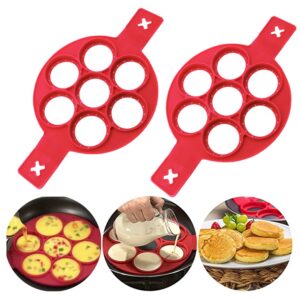 flip cooker pancakes mold - new upgrade silicone pancake molds 7 circles reusable non stick egg mold ring pancake maker for kitchen - 2 pack