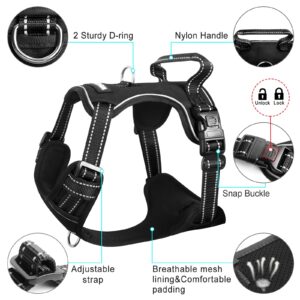 WINSEE Dog Harness No Pull, Pet Harnesses with Dog Collar, Adjustable Reflective Oxford Outdoor Vest, Front/Back Leash Clips for Small, Medium, Large, Extra Large Dogs, Easy Control Handle for Walking