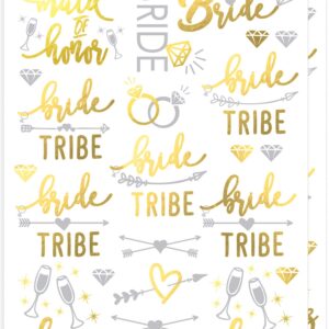 Bachelorette Party Tattoos - 120+ Metallic Gold & Silver Sweat & Water Resistant Tats - Bachelorette Party Decorations For Bridesmaids, Maid Of Honor & Bride Tribe by Merry Expressions