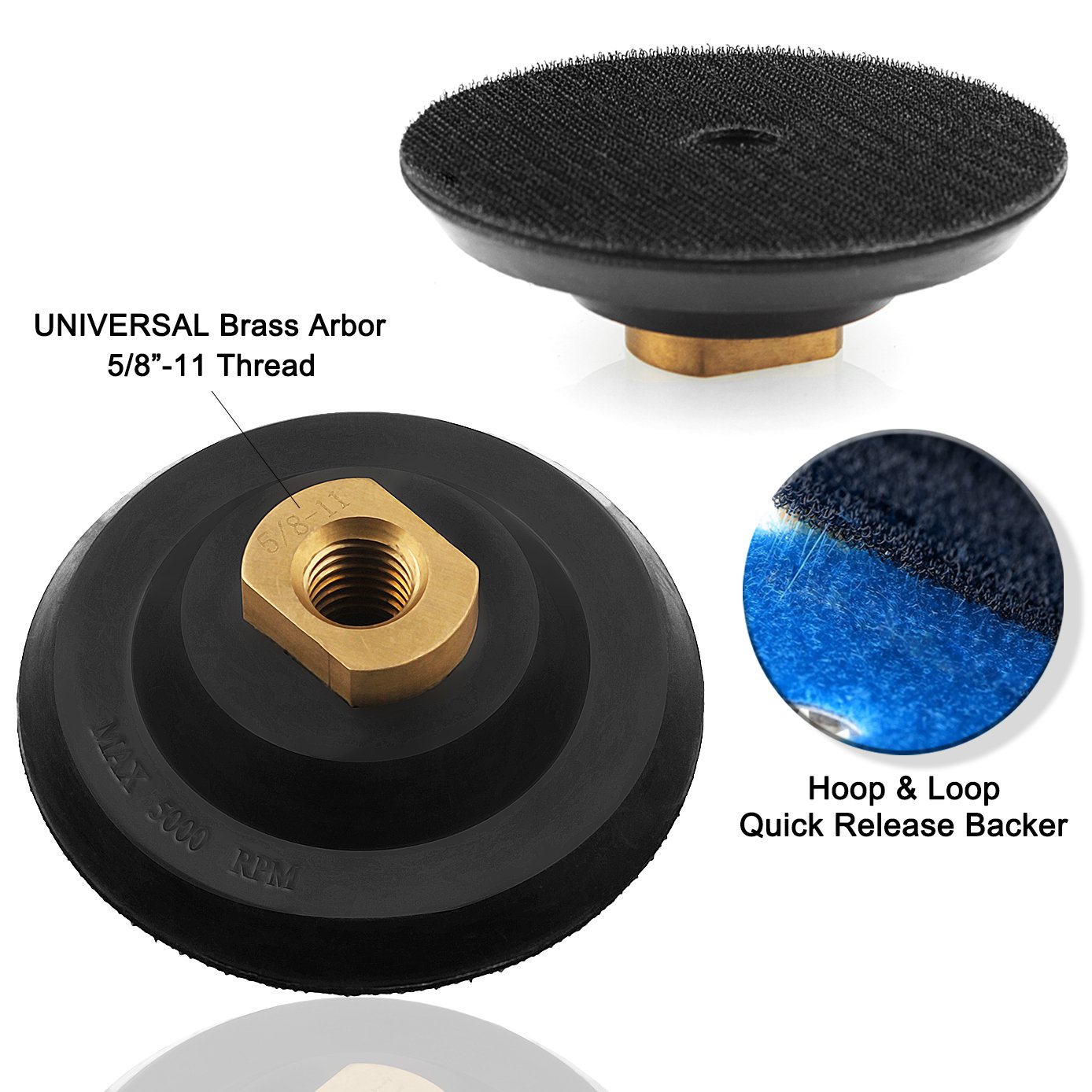 ADVcer 4 inch Polisher Backing Plate - Metal Arbor 5/8" 11 Thread Rubber Hook and Loop Backer Pad, Ideal Polishing Disc Holder for Concrete Tile Granite Marble Stone Countertop Floor Grinder (Black)