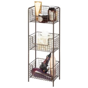 mdesign steel freestanding storage organizer tower rack basket shelf, metal 3-tier furniture unit for master/guest bathroom, powder room - holds bath towels, soap - concerto collection - bronze