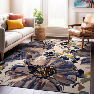 rugshop modern bright flowers non-slip (non-skid) area rug 8 x 10 (7' 10" x 10') cream