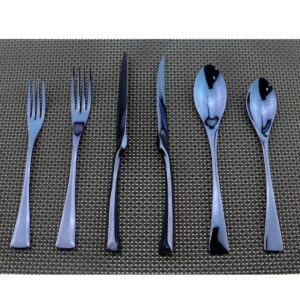 uniturcky flatware set 18/10 stainless steel mirror polished blue cutlery - silverware utensil set of serrated steak knife dinner fork knife spoon salad fork dessert spoon,24 piece service for 4