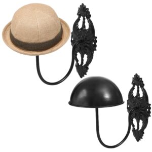 mygift set of 2 wall-mounted black metal hat & wig display racks