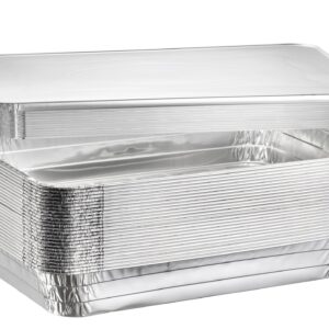 Full Size Deep Steam Aluminum Table Pans - Disposable to go Foil Pans for Chafing, Baking, Storing and Catering Containers (21” x 13” x 3”) (10, With Lids)