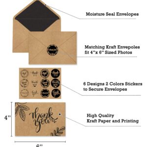 150 Thank You Cards with Matching Brown Kraft Envelopes and Stickers - Elegant 10 Designs Kraft Paper Bulk Blank Notes, Prefolded 4x6 Inch Blank