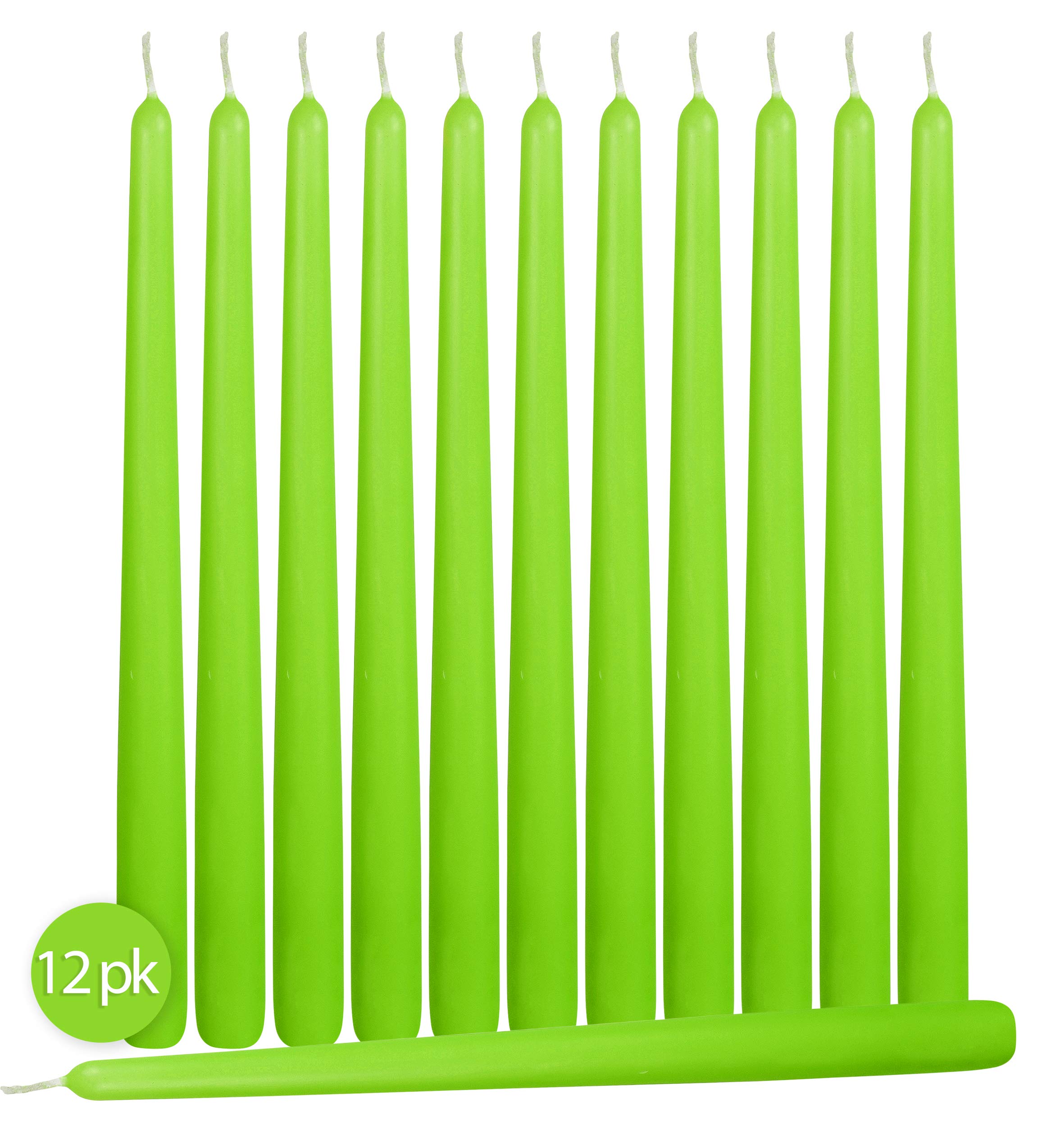 12 Pack Tall Taper Candles - 10 Inch Lime Dripless, Unscented Dinner Candle - Paraffin Wax with Cotton Wicks - 8 Hour Burn Time