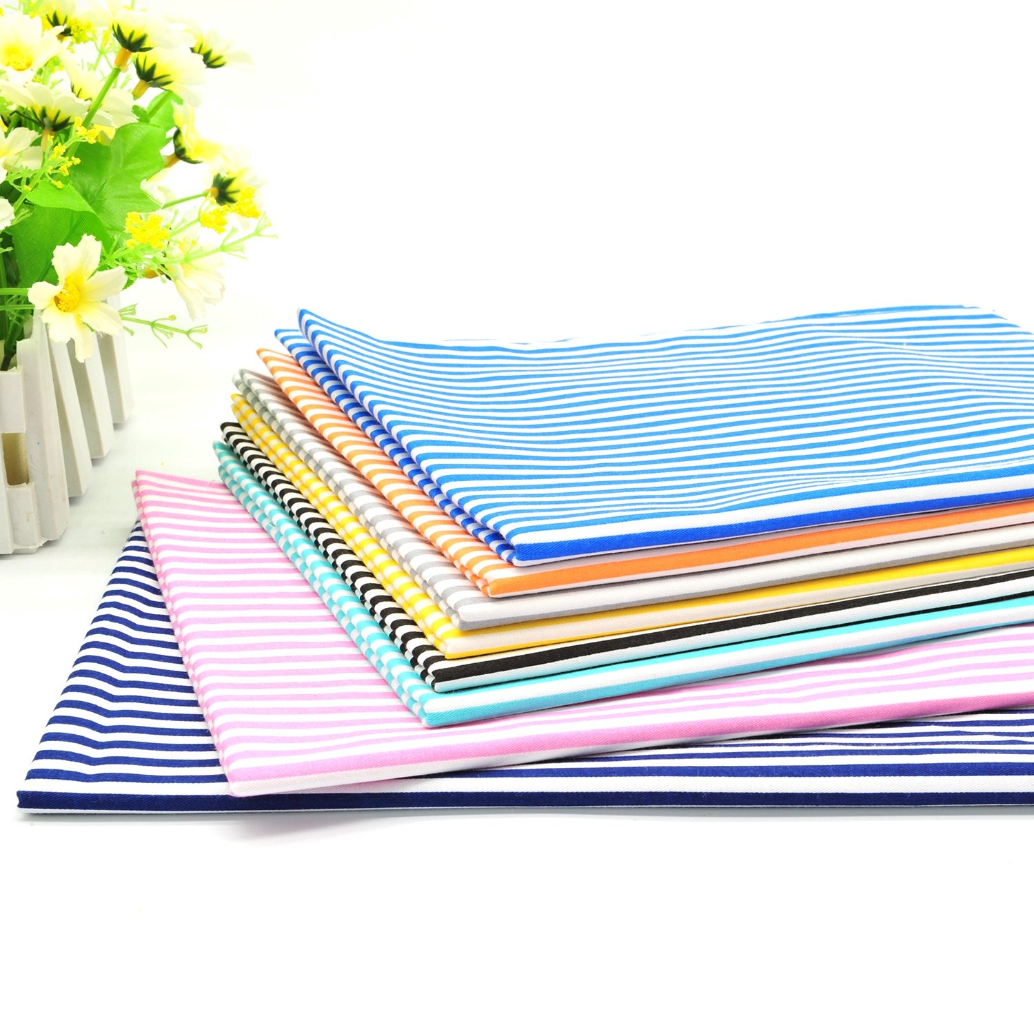 Fat Quarter Fabric Bundles Printed Calico Cloth Pre-Cut Quilting Cotton Twill Striped Printed Assortments,Craft Cloth Bundle Squares,DIY for Sewing Crafting Rose Flavor(Stripe 8pcs,18 by 20.5Inch)