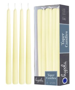 12 pack tall taper candles - 14 inch ivory dripless, unscented dinner candle - paraffin wax with cotton wicks - 12 hour burn time