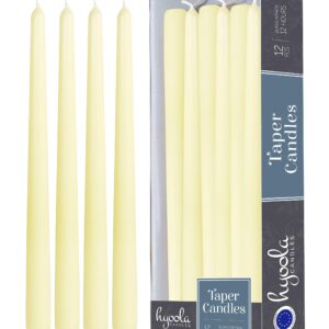 12 Pack Tall Taper Candles - 14 Inch Ivory Dripless, Unscented Dinner Candle - Paraffin Wax with Cotton Wicks - 12 Hour Burn Time