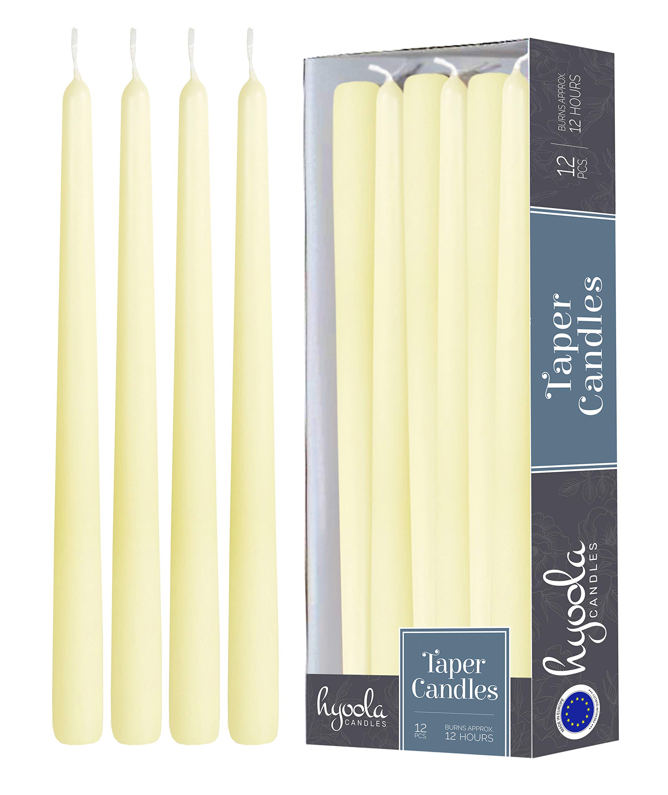 12 Pack Tall Taper Candles - 14 Inch Ivory Dripless, Unscented Dinner Candle - Paraffin Wax with Cotton Wicks - 12 Hour Burn Time