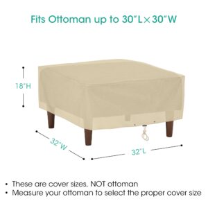 SunPatio Outdoor Ottoman Cover, Heavy Duty Waterproof Square Coffee Table Cover, Patio Furniture Side Table Cover, All Weather Protection, 32" L x 32" W x 18" H, Beige