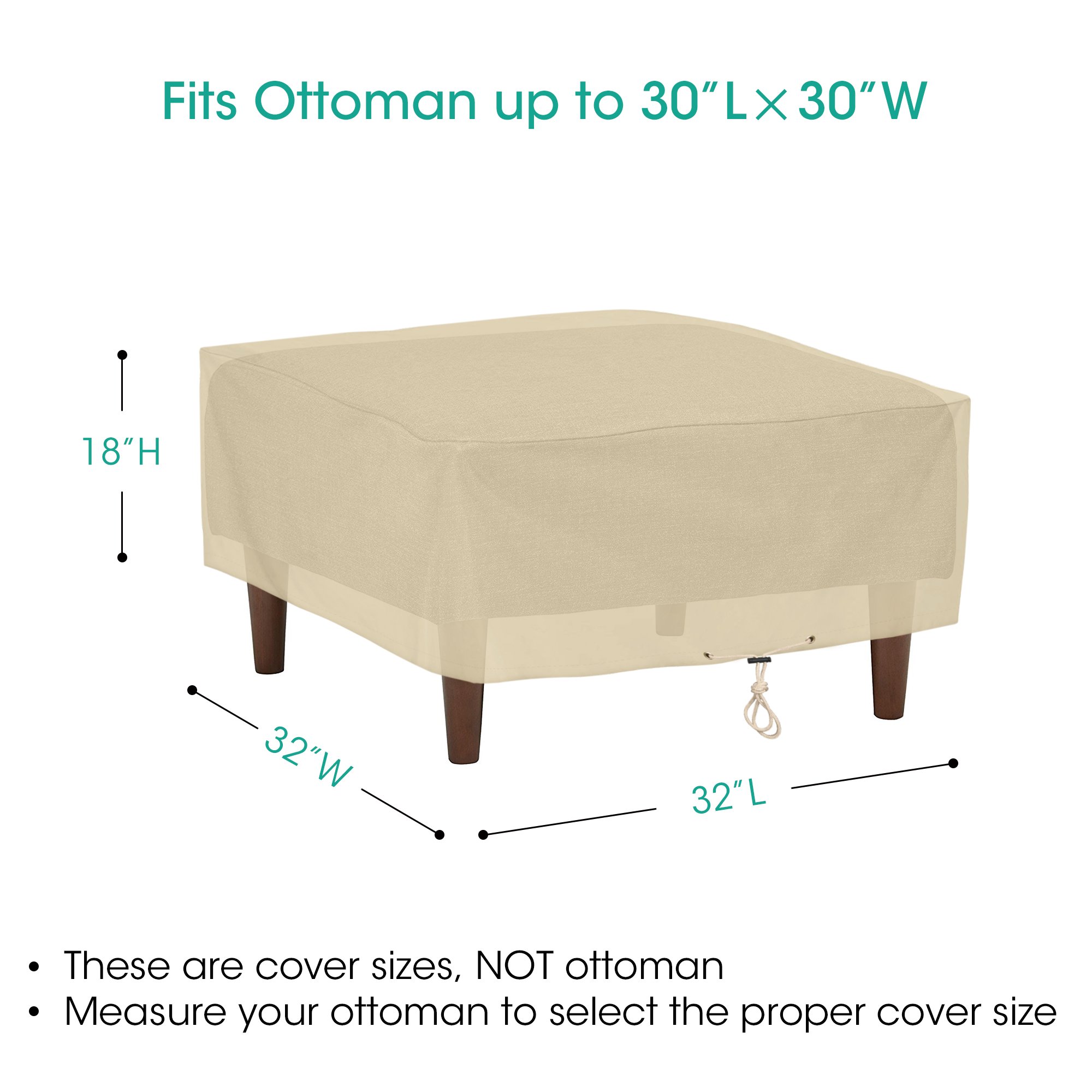 SunPatio Outdoor Ottoman Cover, Heavy Duty Waterproof Square Coffee Table Cover, Patio Furniture Side Table Cover, All Weather Protection, 32" L x 32" W x 18" H, Beige