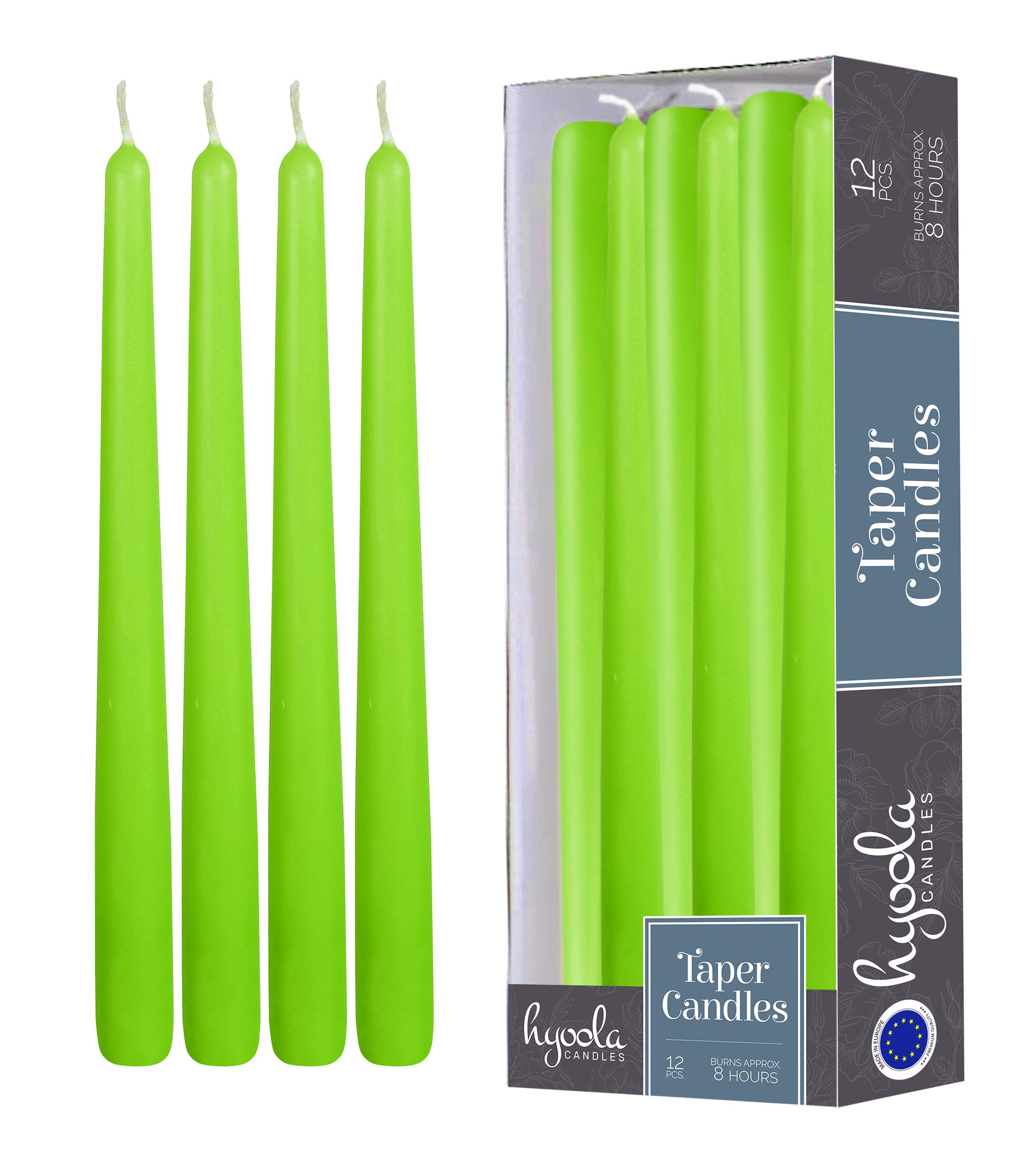 12 Pack Tall Taper Candles - 10 Inch Lime Dripless, Unscented Dinner Candle - Paraffin Wax with Cotton Wicks - 8 Hour Burn Time