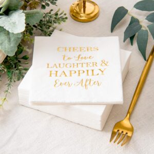 Crisky 100 Count Bridal Shower Napkins Disposable Cocktail Napkins 3-Ply Gold Foil Text Beverage Napkins for Engagement Party Decorations & Wedding Shower