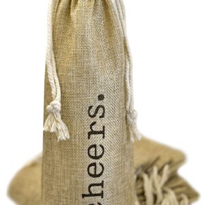 Burlap Wine Bag - 12 Jute Wine Bottle Gift Bags with Drawstring and "Cheers" Print - Gifting Supplies for Wedding, Party Favors, Christmas, Holiday and Wine Tasting Party (Brown, Cheers)