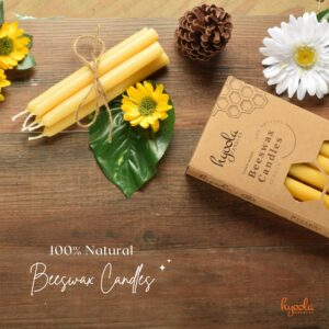 Hyoola 7 Inch Beeswax Taper Candles 12 Pack - Handmade, All Natural, 100% Pure Unscented Bee Wax Candle - Tall, Decorative, Golden Yellow - 7 Hour Burn Time