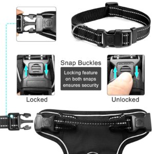 WINSEE Dog Harness No Pull, Pet Harnesses with Dog Collar, Adjustable Reflective Oxford Outdoor Vest, Front/Back Leash Clips for Small, Medium, Large, Extra Large Dogs, Easy Control Handle for Walking