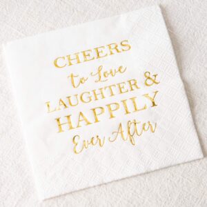 Crisky 100 Count Bridal Shower Napkins Disposable Cocktail Napkins 3-Ply Gold Foil Text Beverage Napkins for Engagement Party Decorations & Wedding Shower