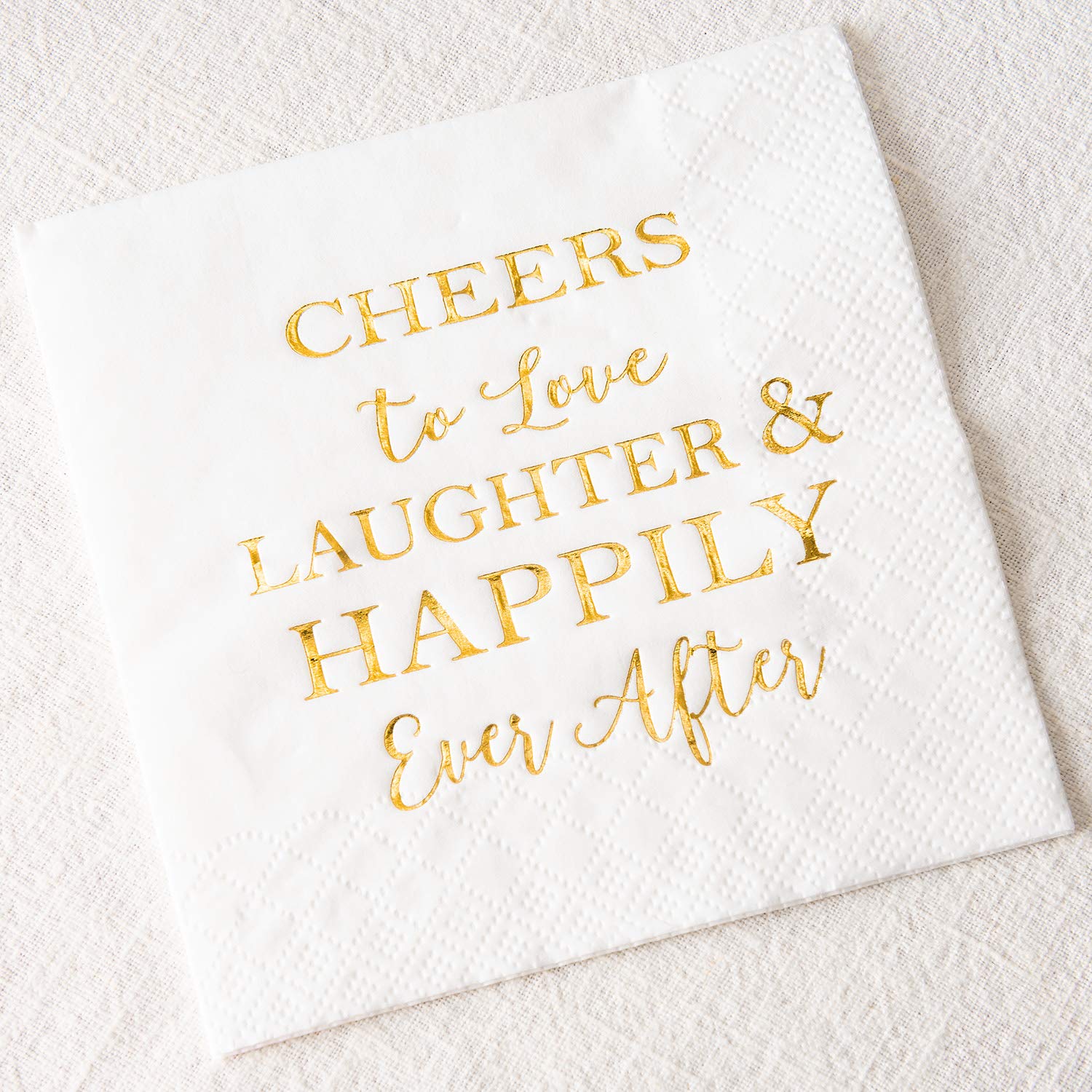 Crisky 100 Count Bridal Shower Napkins Disposable Cocktail Napkins 3-Ply Gold Foil Text Beverage Napkins for Engagement Party Decorations & Wedding Shower