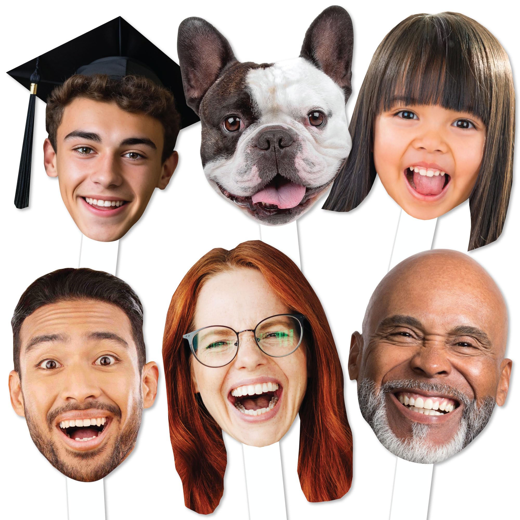 Big Dot of Happiness Fun Face Cutout Paddles - 6 Piece Cut Out Kit - Custom Photo Head Cut Out Photo Booth and Fan Props - Face Photo on Stick - Custom Face Photos Upload 1 Photo