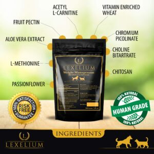 Lexelium Organic Weight Management Supplement for Cats & Dogs | 100% Natural Pet Supplement Powder | Helps with Weight Loss & Curbing Appetite | Keeps Cats and Dogs from Overeating | 200 Grams