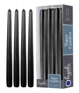 12 pack tall taper candles - 14 inch black dripless, unscented dinner candle - paraffin wax with cotton wicks - 12 hour burn time