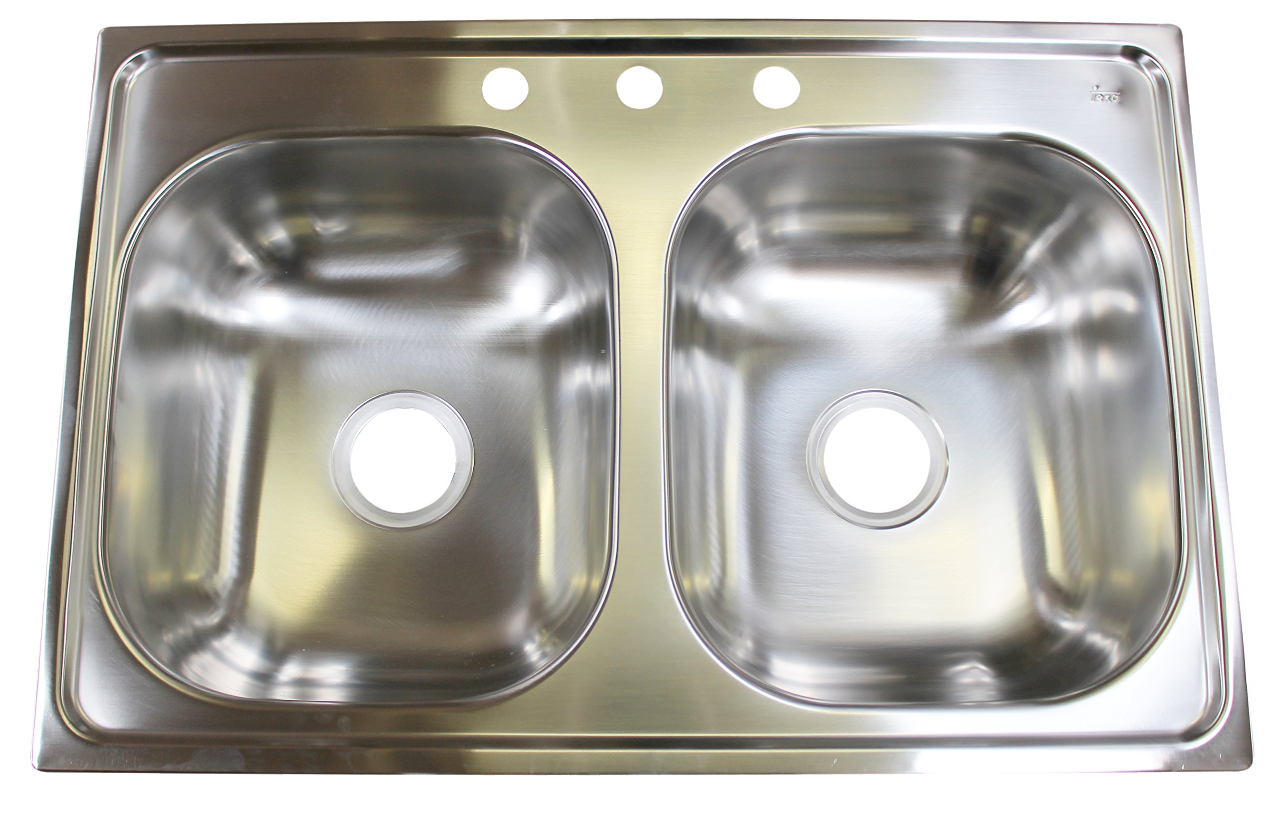 Westbrass S3348-26 Drop-In Stainless Steel 3-Hole 50/50 Double Bowl Kitchen Sink Set with Faucet in Polished Chrome (Strainers not included) 33" Polished Chrome