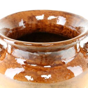 Olla De Barro Frijolera Brown Gloss Finish 6.5 Qt. Canterito Traditional Decorative Artisan Artezenia Fishbowl