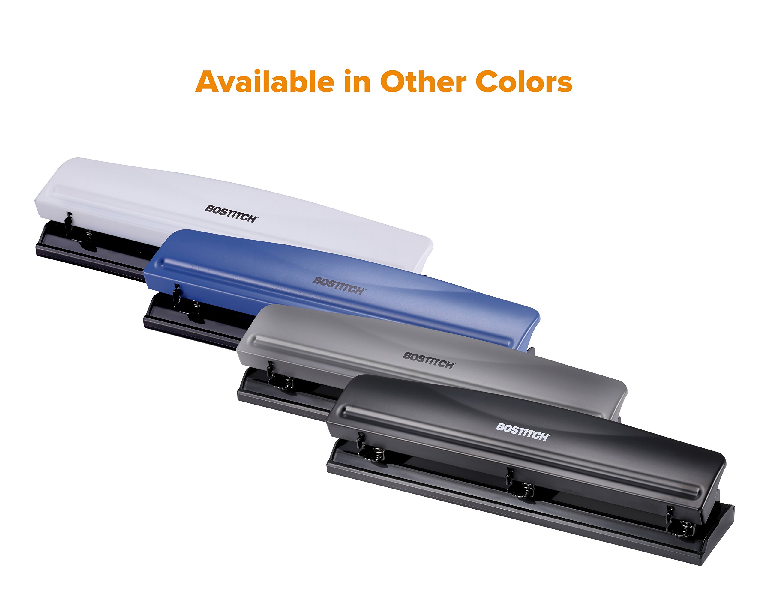 Bostitch Office Premium 3 Hole Punch, 12 Sheet Capacity, Metal, Rubber Base, Easy-Clean Tray, Silver