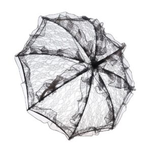 LUOEM Wedding Lace Parasol Umbrella Wedding Bride Umbrella Black Umbrella Photo Prop for Wedding Bridal Decoration - Size Small