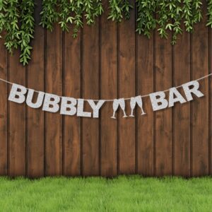 LINGTEER Bubbly Bar Silver Glitter Bunting Banner - Cheers to Wedding Bridal Shower Bachelorette Drinking Party Backdrop Decorations.[Pre-Strung]