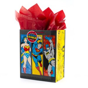 hallmark 13" large justice league gift bag with tissue paper (wonder woman, superman, batman, flash, aquaman, cyborg)