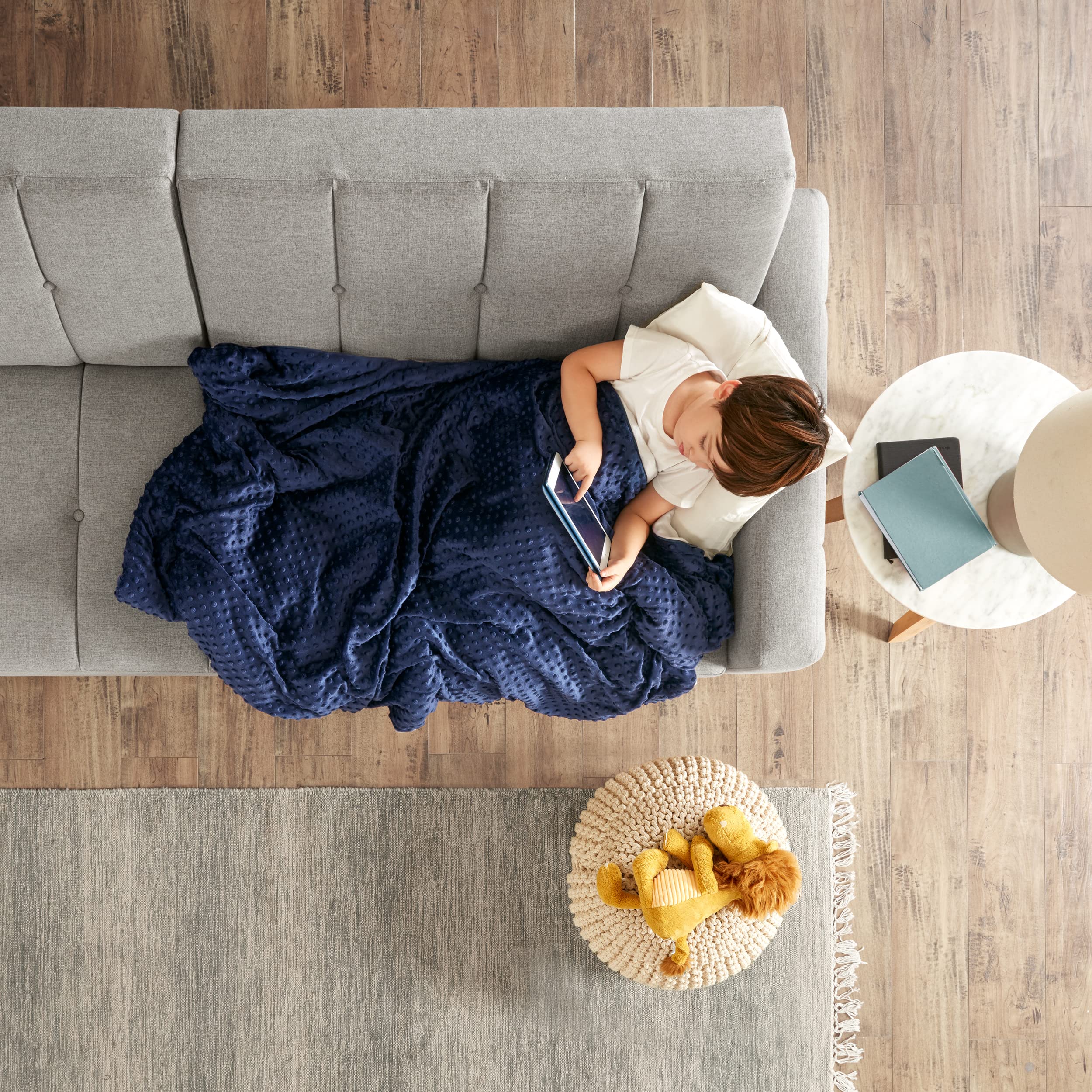 Degrees of Comfort 10lbs Kids Weighted Blanket with Cover, 1 x Cozyheat Minky Plush Cover Included | Micro Glass Beads Technology | 41x60 10 lbs Navy