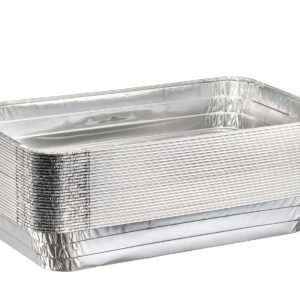 Full Size Deep Steam Aluminum Table Pans - Disposable to go Foil Pans for Chafing, Baking, Storing and Catering Containers (21” x 13” x 3”) (10, With Lids)